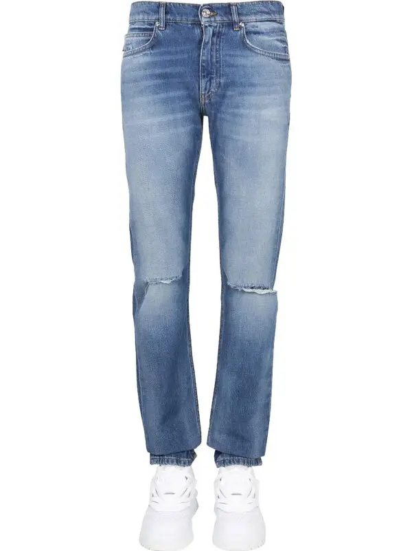 Versace Logo Patch Jeans - Denim