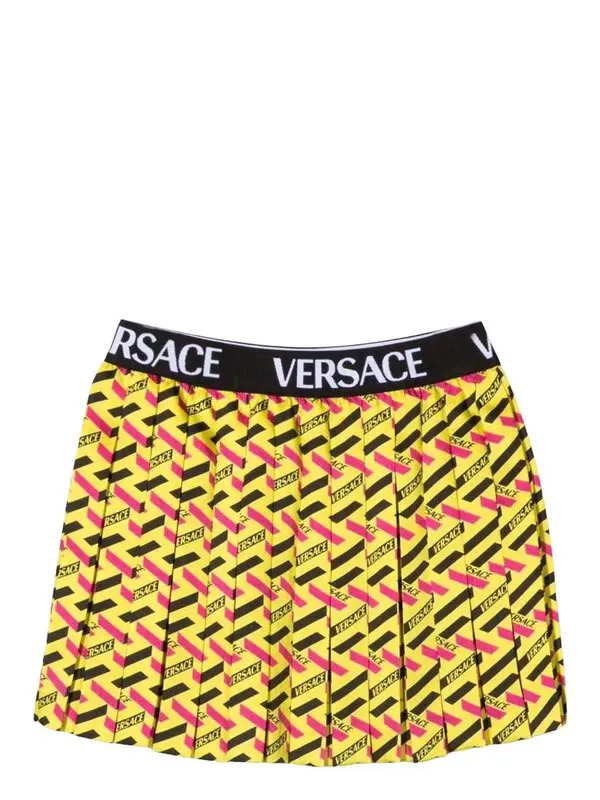 Versace Monogram Twill Skirt With Logo Elastic Waistband - Yellow
