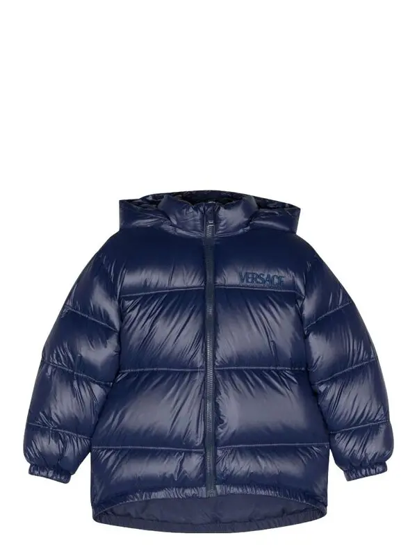 Versace Down Jacket With Logo - Blue