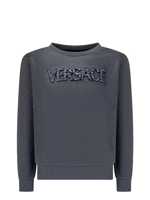 Versace Fleece Sweatshirt With Logo Embroidery - Grey