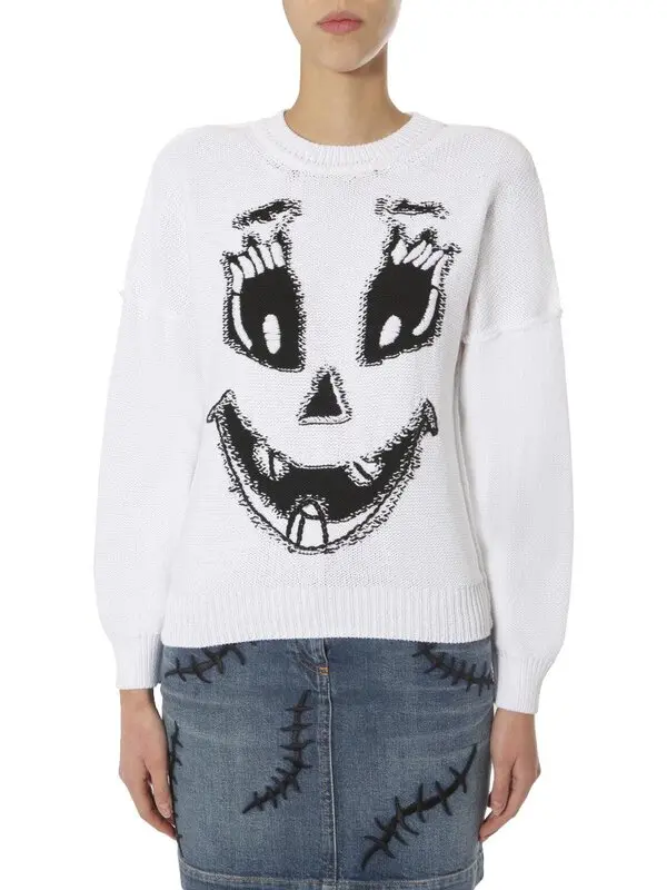Moschino Crew Neck Regular Fit Sweater - White