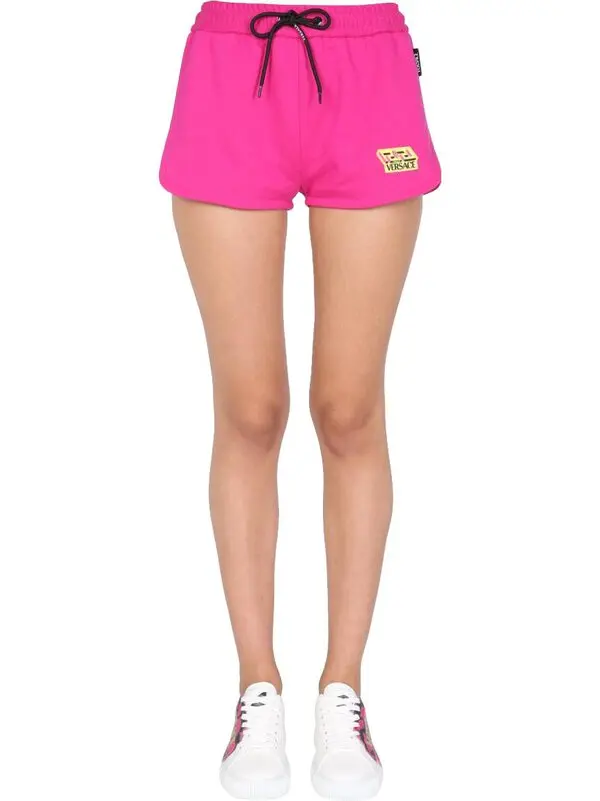 Versace Shorts With Greek Logo Patch - Fuchsia