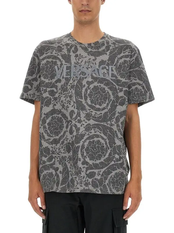 Versace Silhouette Baroque Logo T Shirt - Grey