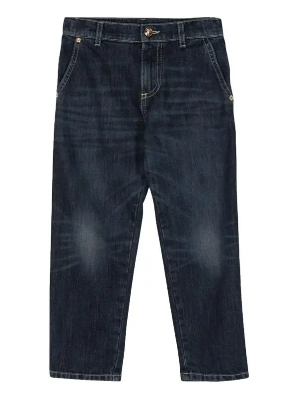 Versace Embroidered Logo Trousers - Denim