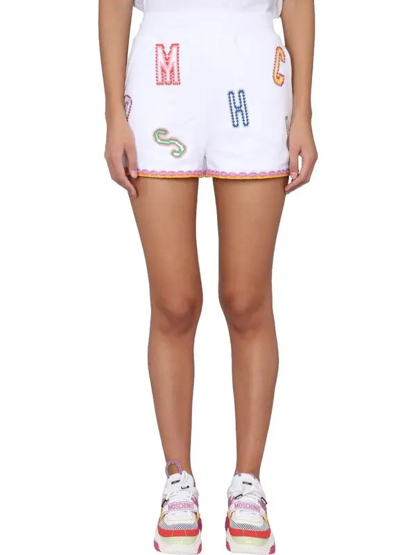 Moschino Bermuda Shorts With Embroidered Logo - White