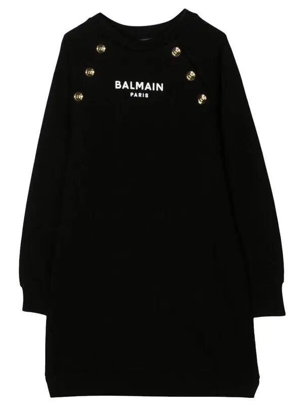 Balmain Gold Button Dress - Black