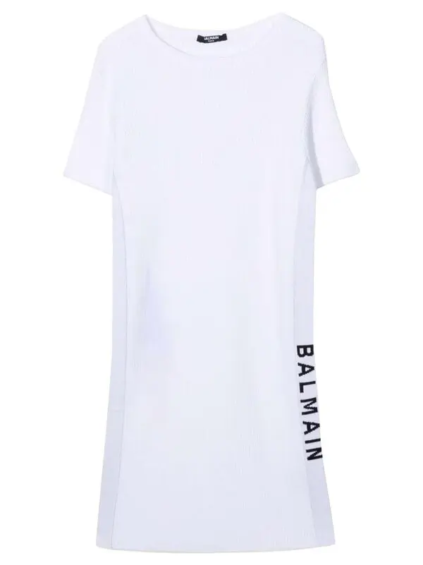 Balmain Logo T-shirt Dress - White