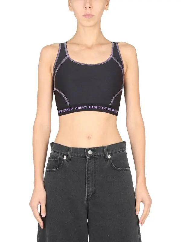 Versace Logo Band Crop Top - Black