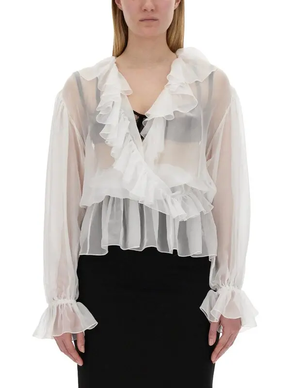 Dolce & Gabbana Chiffon Ruffle Blouse - White