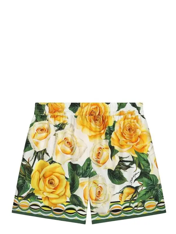 Dolce & Gabbana Floral Print Silk Shorts - White