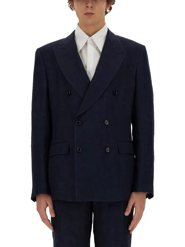 Dolce & Gabbana Double-breasted Linen Jacket - Blue
