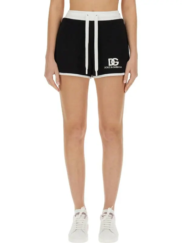 Dolce & Gabbana Regular Fit Shorts With Logo Embroidery - Black