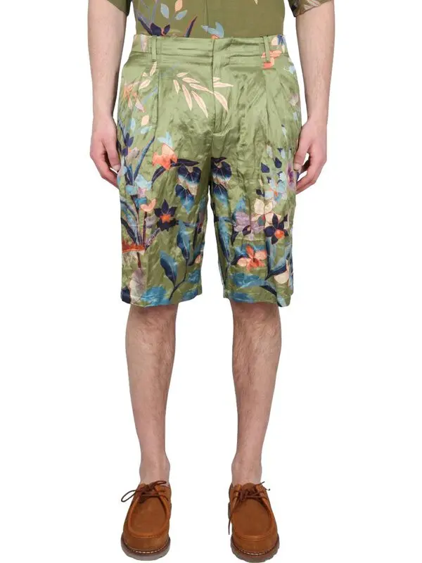 Etro Bermuda Shorts With Floral Print - Green