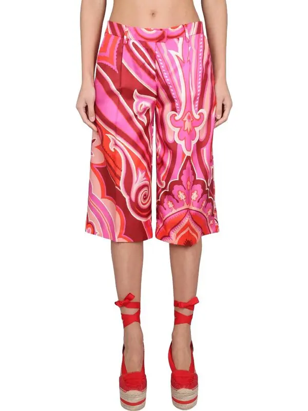 Etro Silk And Cotton Bermuda Shorts - Fuchsia