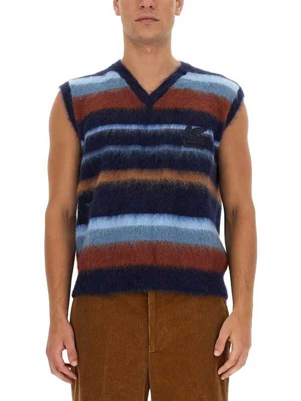 Etro Slim Fit Striped Vest - Blue