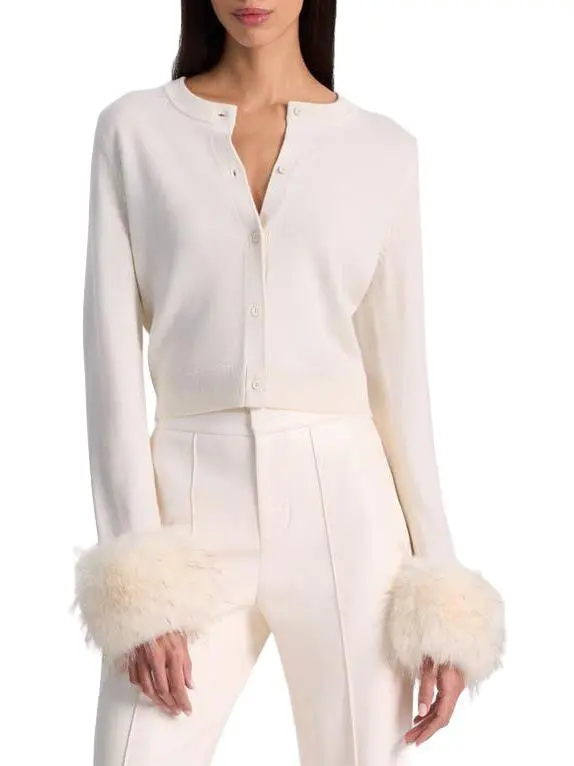 Alice + Olivia Wool Cardigan With Faux Fur Cuffs - Soft White