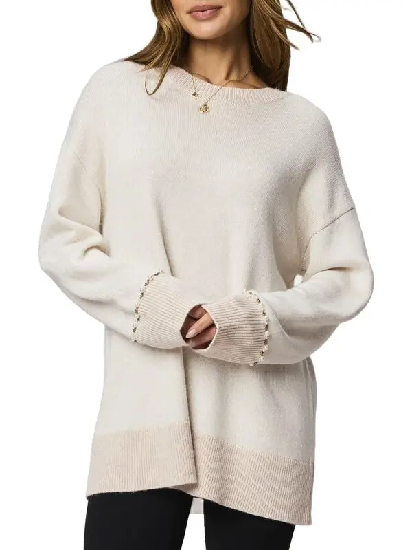 Splendid Crewneck Tunic Sweater - Pale Oak Heather White