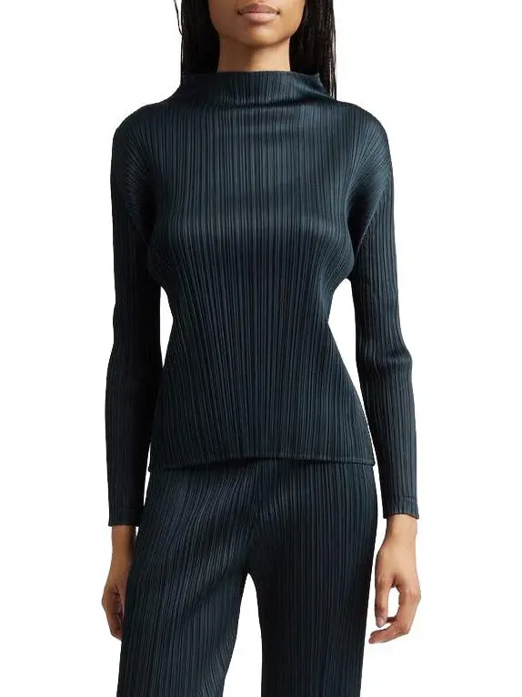 Issey Miyake Monthly Colors November Pleated Funnel Neck Top - Charcoal