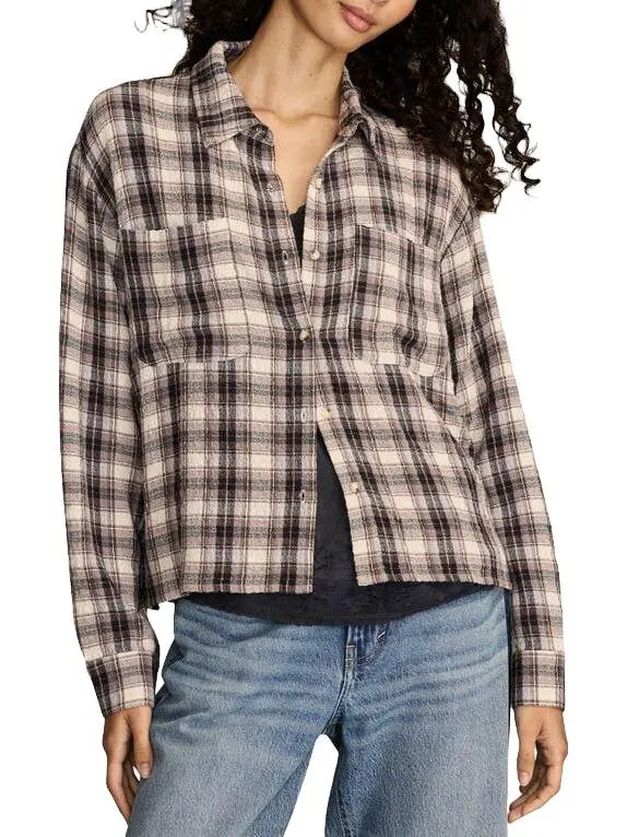 Lucky Brand Plaid Crop Button-up Shirt - Cream Plaid