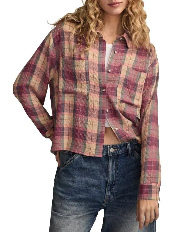 Lucky Brand Plaid Crop Button-up Shirt - Pink Multi Plaid