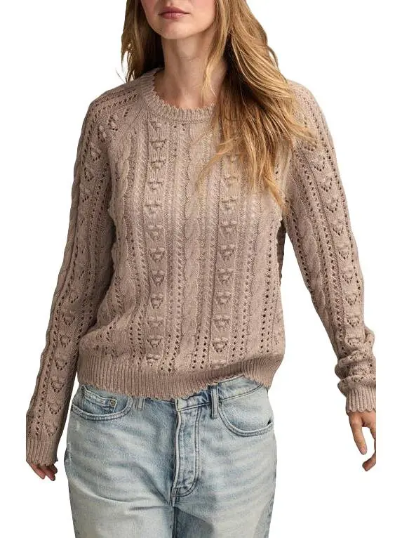 Lucky Brand Pointelle Crewneck Sweater - Wheat Heather