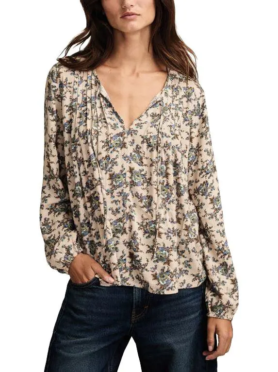 Lucky Brand Pintuck Floral Peasant Top - Lilac Floral