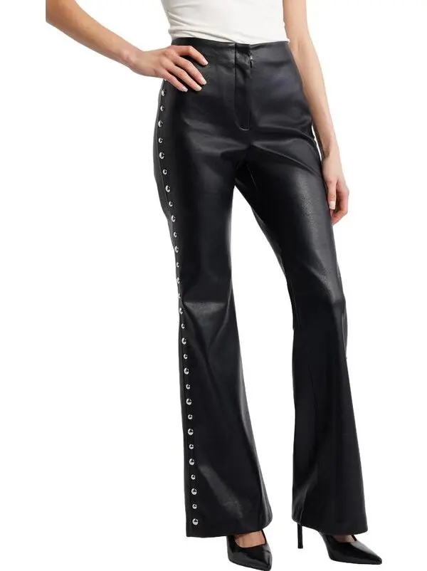 Mango Flare Faux Leather Pants - Black