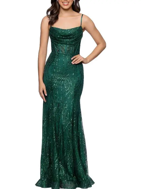 BLONDIE NITES Sequin Corset Mermaid Gown - Hunter