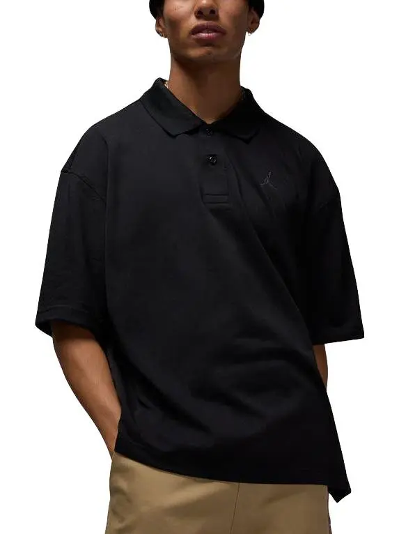 JORDAN Brooklyn Loose Fitting Cotton Blend Piqué Polo - Black/iron Grey
