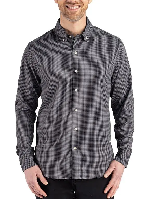 Cutter & Buck Skyline Epic Confidence Check Stretch Button-down Shirt - Black/elemental Grey