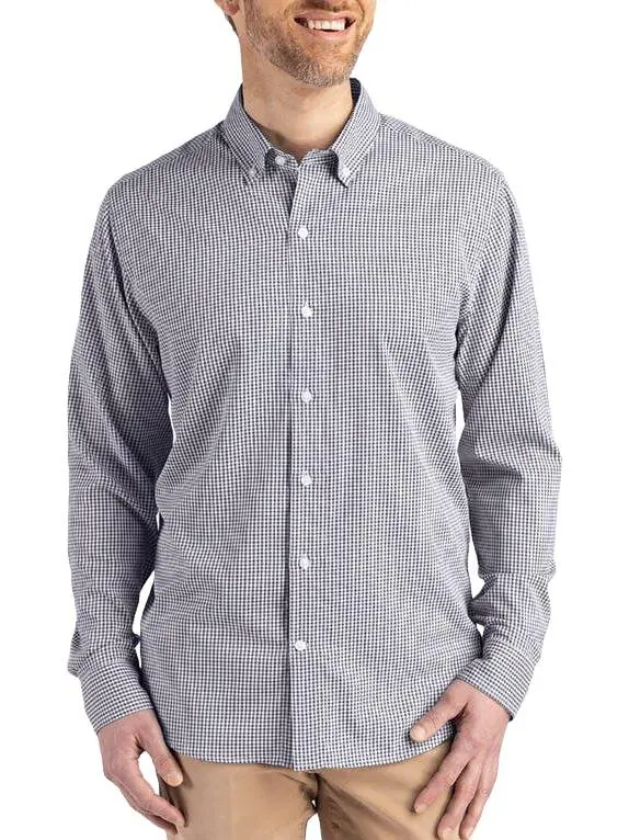 Cutter & Buck Skyline Epic Confidence Check Stretch Button-down Shirt - Black/white
