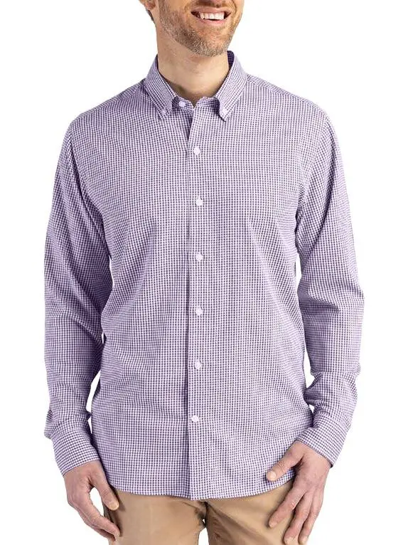 Cutter & Buck Skyline Epic Confidence Check Stretch Button-down Shirt - College Purple/white