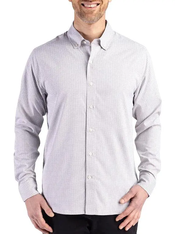 Cutter & Buck Skyline Epic Confidence Check Stretch Button-down Shirt - Concrete/white