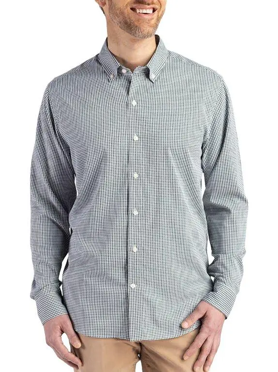 Cutter & Buck Skyline Epic Confidence Check Stretch Button-down Shirt - Hunter/white