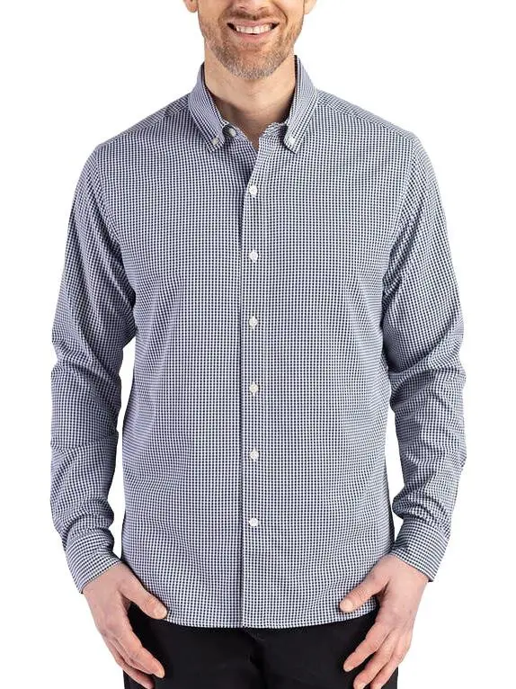 Cutter & Buck Skyline Epic Confidence Check Stretch Button-down Shirt - Navy Blue/white