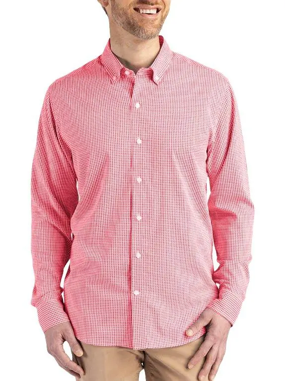 Cutter & Buck Skyline Epic Confidence Check Stretch Button-down Shirt - Red/white
