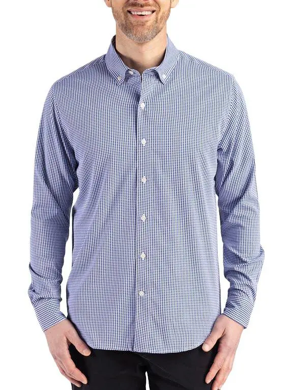 Cutter & Buck Skyline Epic Confidence Check Stretch Button-down Shirt - Tour Blue/white