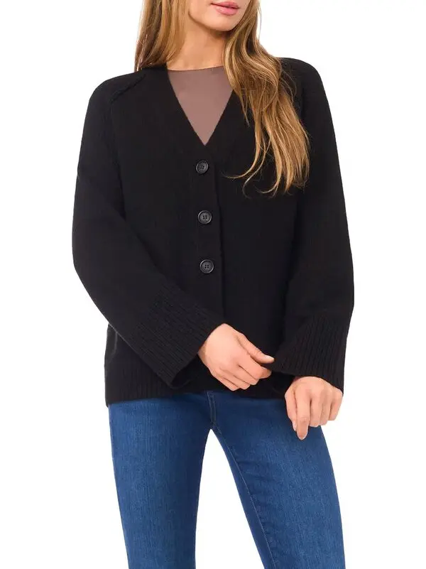 Halogen Raglan Sleeve V-neck Cardigan - Rich Black