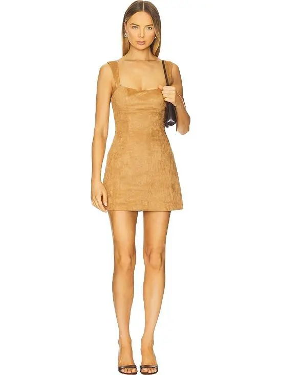 RUNAWAY THE LABEL Zaela Square Neck Mini Dress - Tan