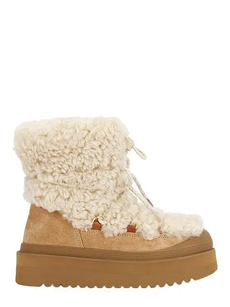 Tory Burch Mellow Shearling Boots - Buttermilk & Light Chestnut