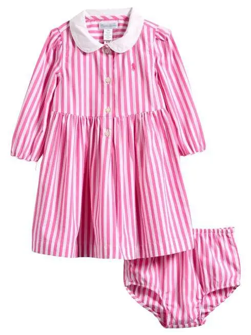 Ralph Lauren Long Sleeve Poplin Dress With Bloomers - Desert Pink/white