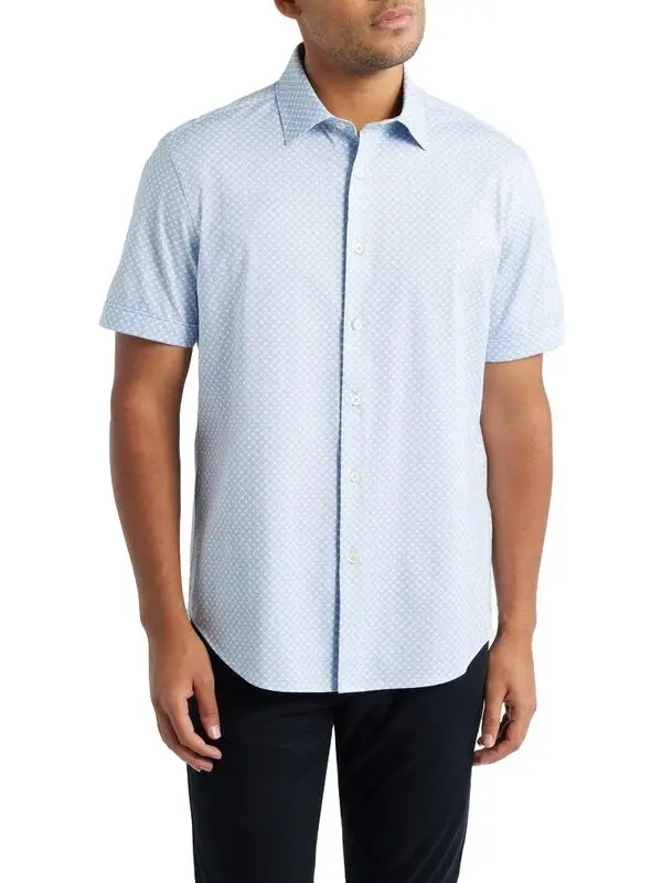 Bugatchi Miles Ooohcotton® Print Short Sleeve Button-up Shirt - Classic Blue
