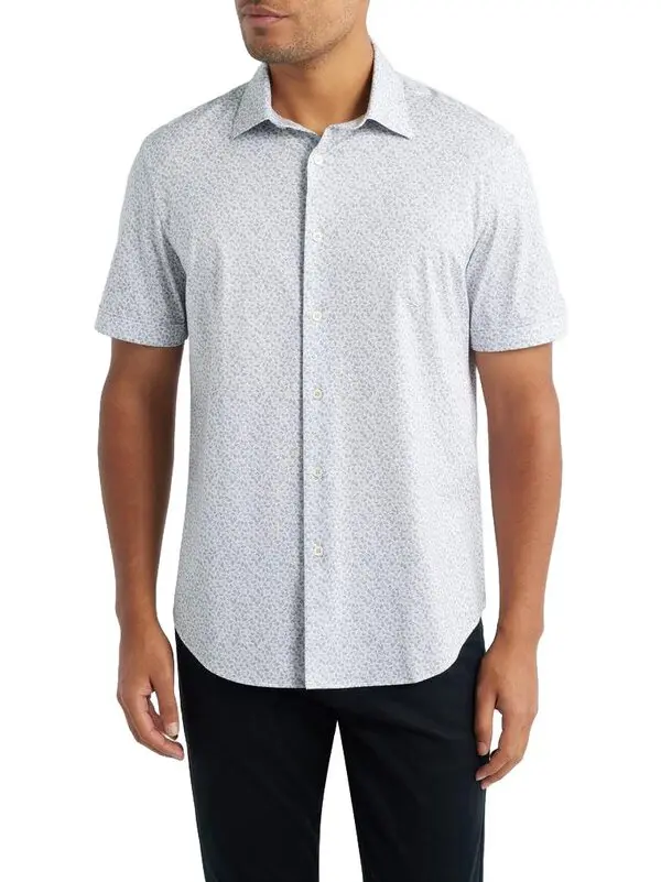 Bugatchi Miles Ooohcotton® Leaf Print Short Sleeve Button-up Shirt - Sand