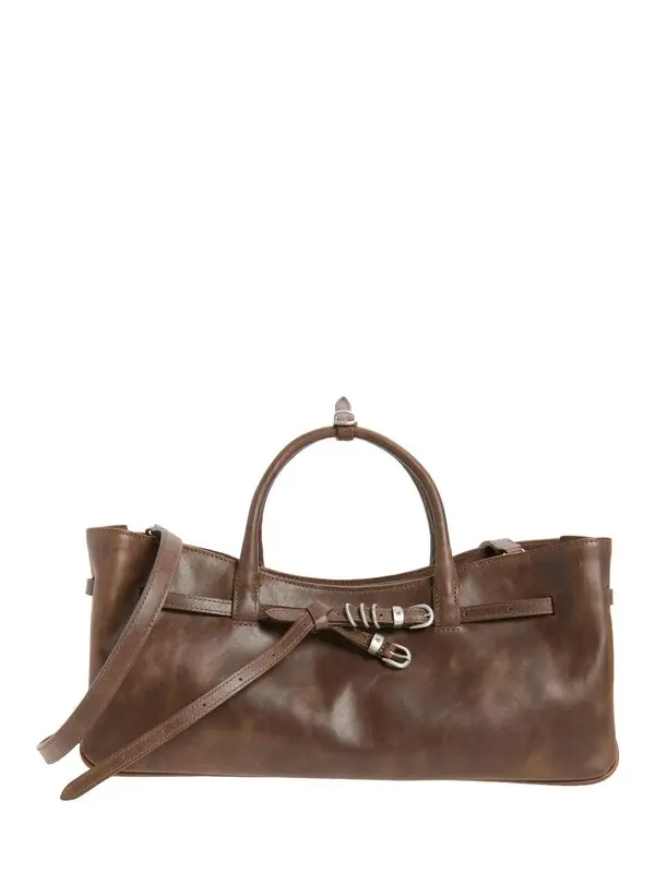 MARGESHERWOOD Grandma Buckle Suede Shoulder Bag - Washed Brown Pull-up