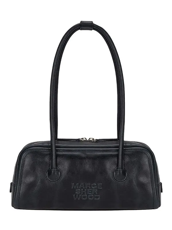 MARGESHERWOOD Soft Boston Leather Shoulder Bag - Black Pull-up