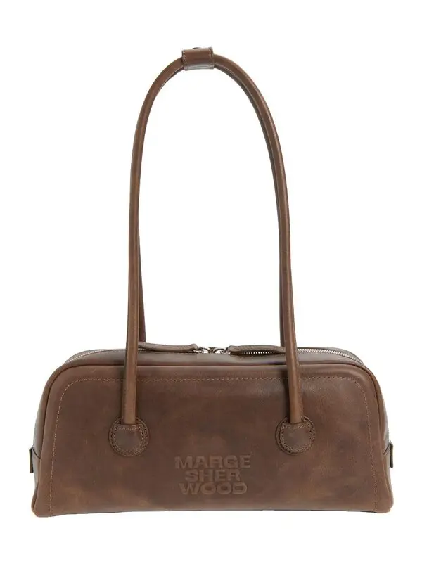 MARGESHERWOOD Soft Boston Leather Shoulder Bag - Washed Brown Pull-up