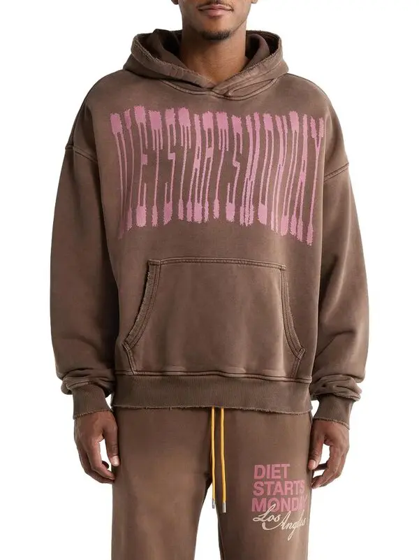 DIET STARTS MONDAY Bodysnatcher Cotton Graphic Hoodie - Brown/pink