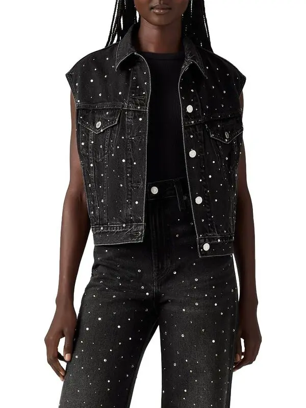 LEVI'S 90s Embellished Shrunken Denim Vest - Dazzle Me Smoke Vest