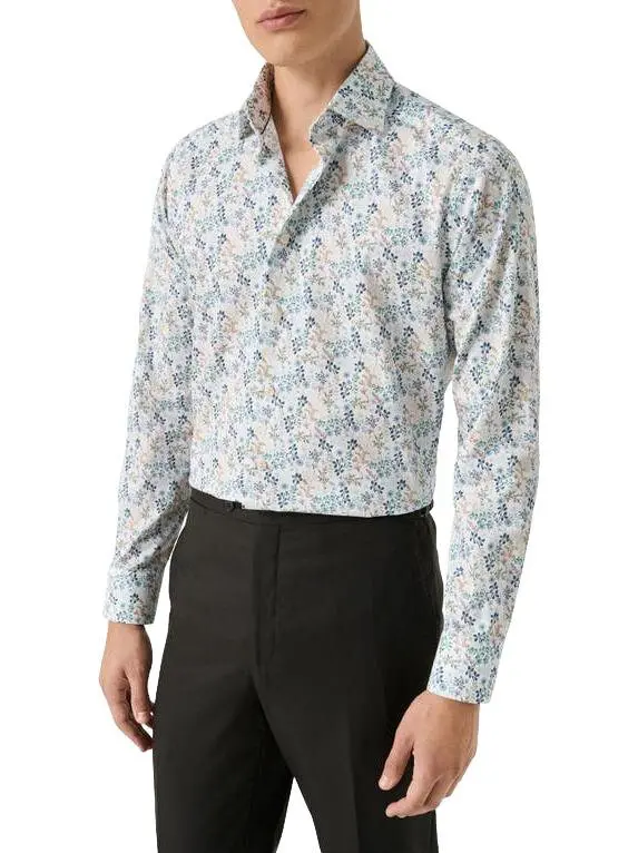 Eton Contemporary Fit Floral Twill Dress Shirt - Medium Blue