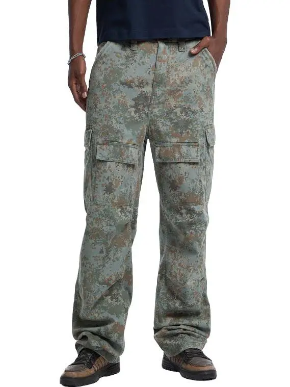 GUESS ORIGINALS Camo Relaxed Fit Cotton Twill Cargo Pants - Grey